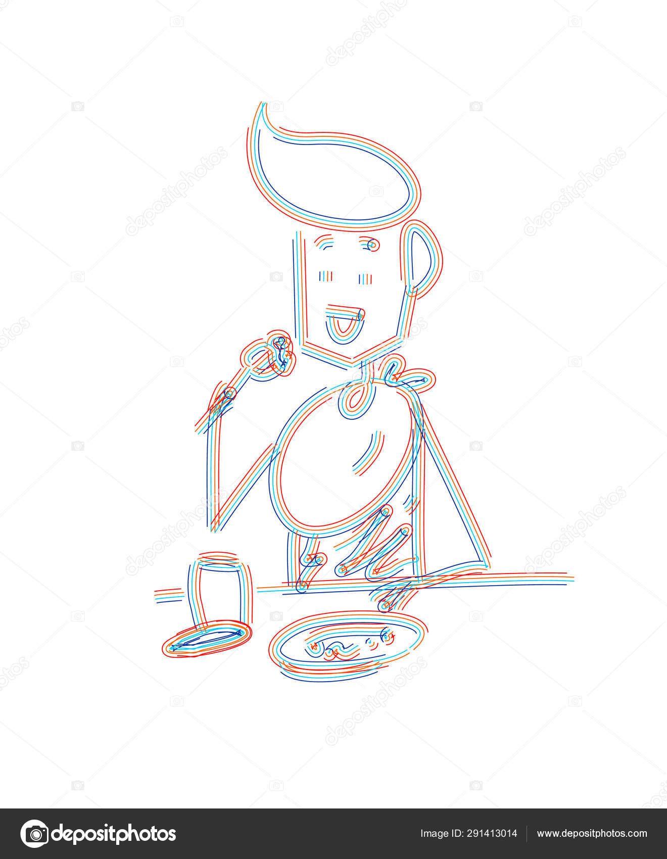 Man having dinner in a restaurant - Office, Line art vector illu Stock ...