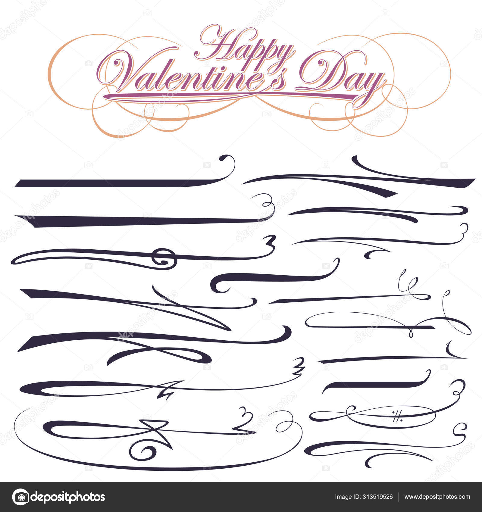 Vector set of calligraphic elements for design inscriptions in r Stock ...