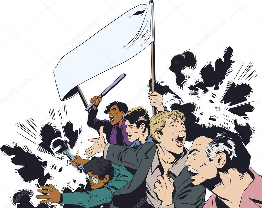 Protestando a la gente. Disturbios en la calle. Ilustración general. 2022