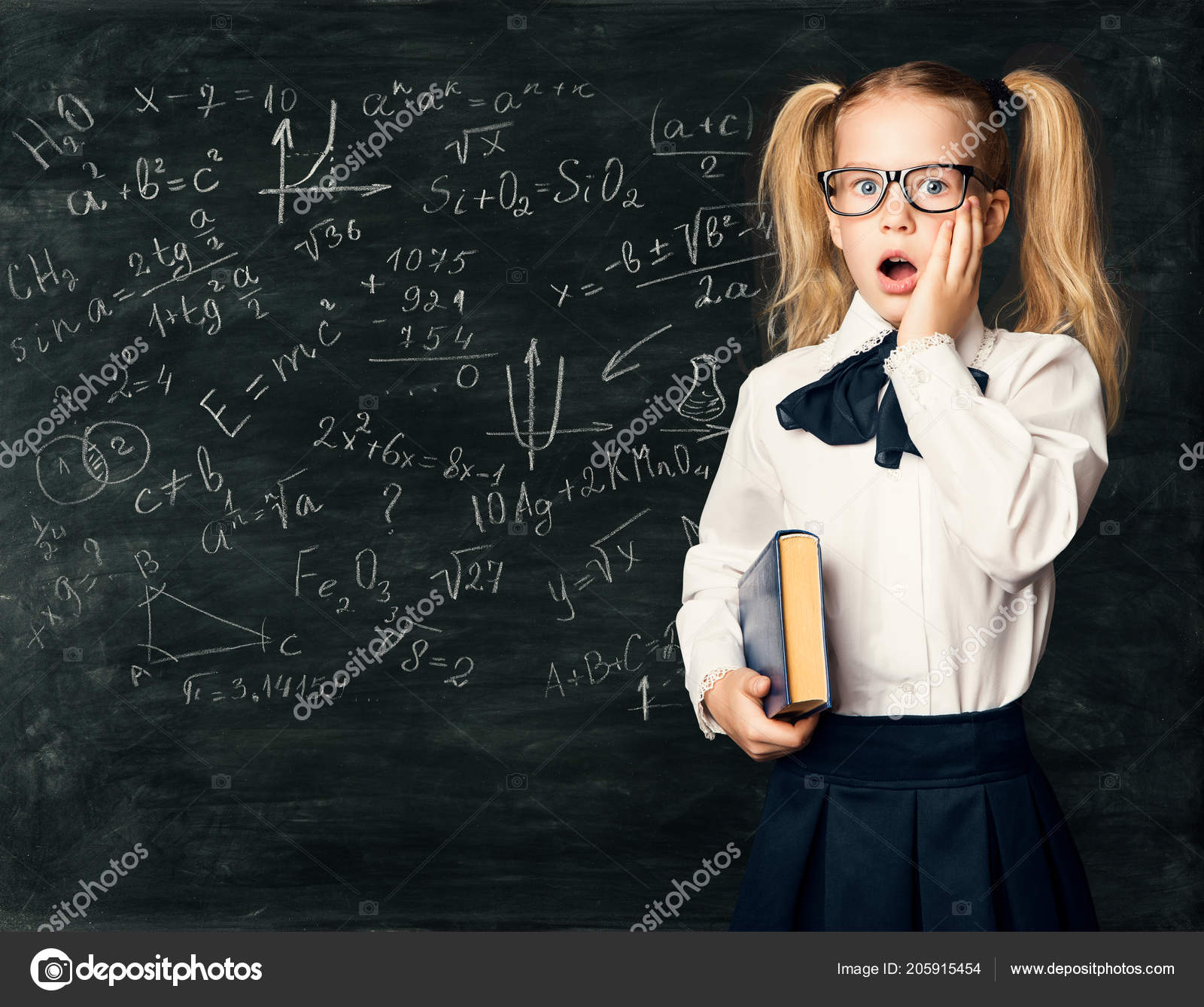 Amazed School Child Learning Math Chalk Mathematics Formulas Blackboard ...