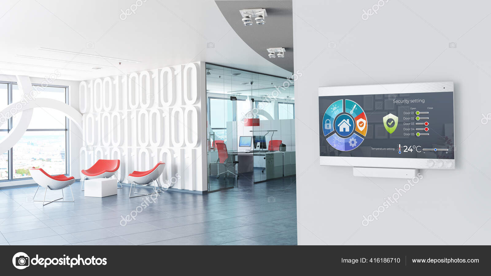 Rendering Modern Offices Control Panel Controlling Lighting Temperature ...
