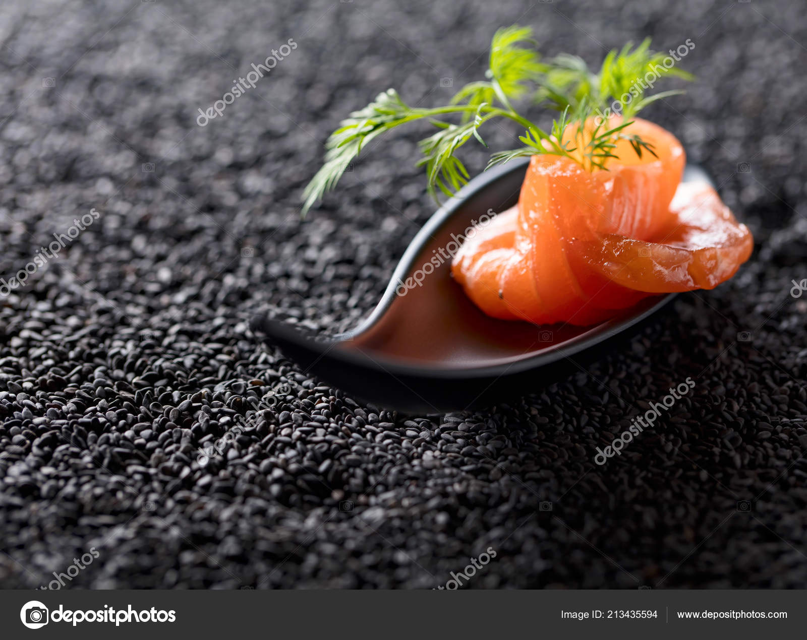 Slice Salted Salmon Dill Background Black Sesame — Stock Photo © igorr1 ...