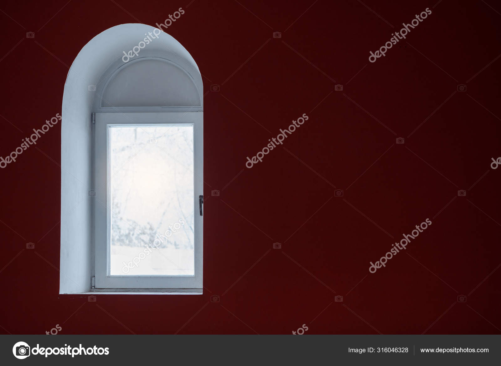 Stilish round arch window and red wall. — Stock Photo © vorobevaola ...
