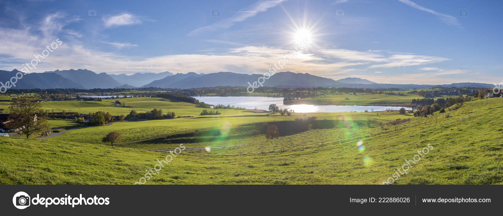 Panoramic Scene Bavarian Alps Mountain Range Lake Riegsee Stock Photo ...