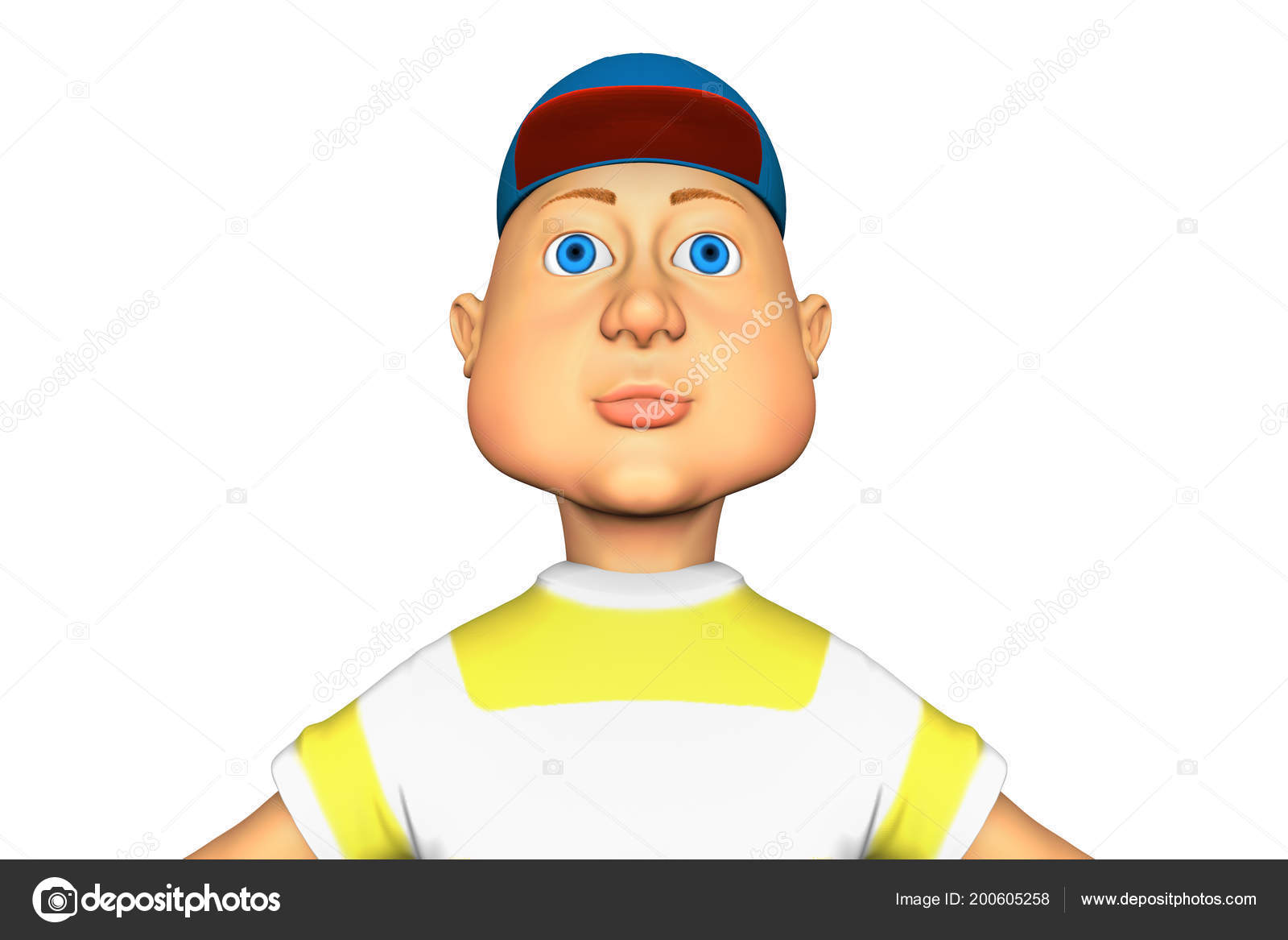 Funny Man Baseball Cap Rendering Cartoon Illustration Stock ...