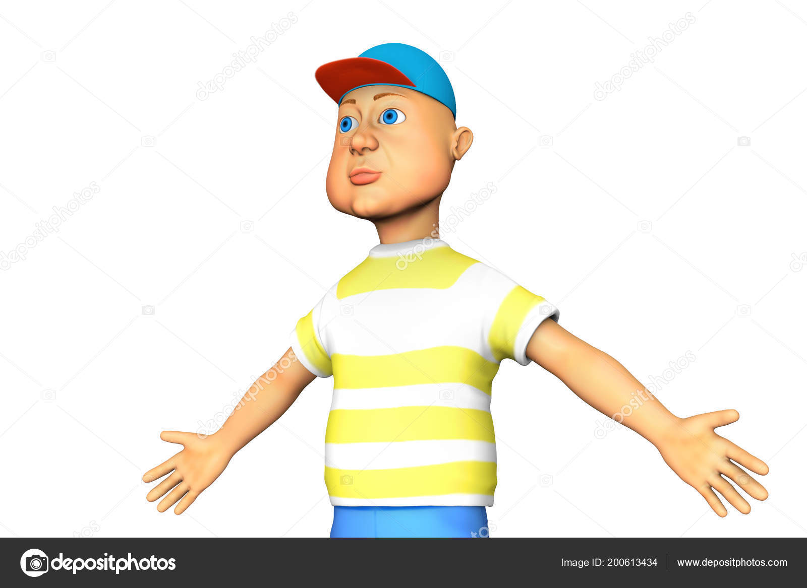 Funny Man Baseball Cap Rendering Cartoon Illustration Stock ...