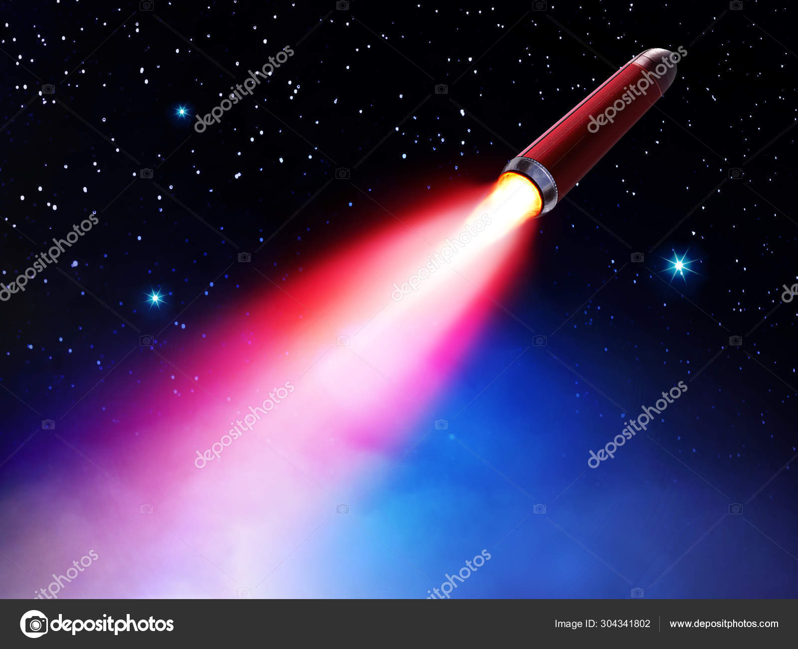 Red rocket flies in space Stock Photo by ©ssuaphoto 304341802