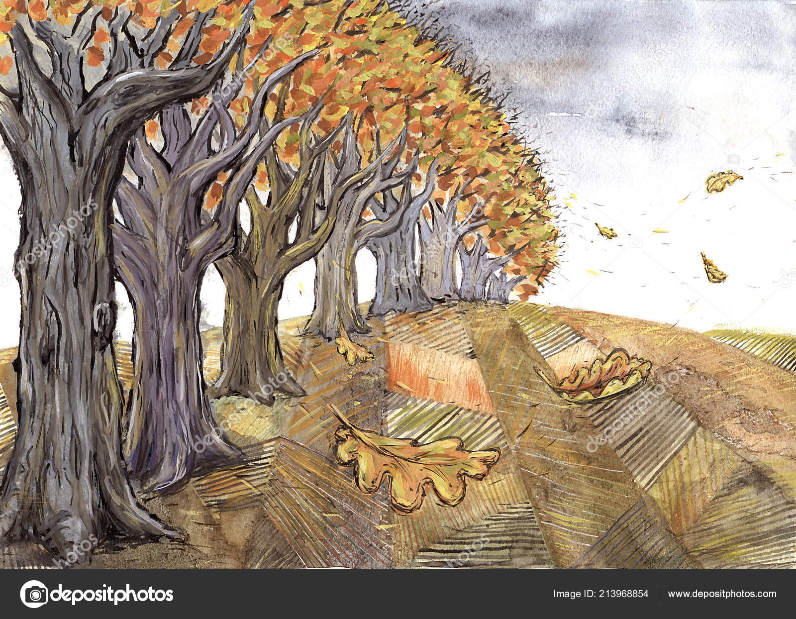 Oak Tree In Fall Painting