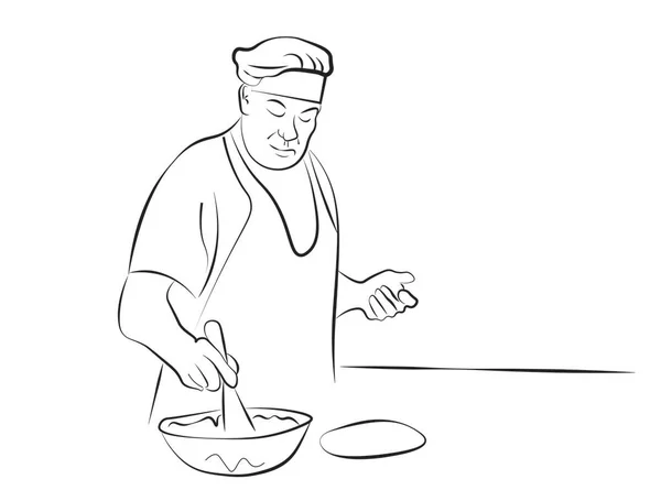 Continuous one line drawing of chef cooking vector illustration. Making ...