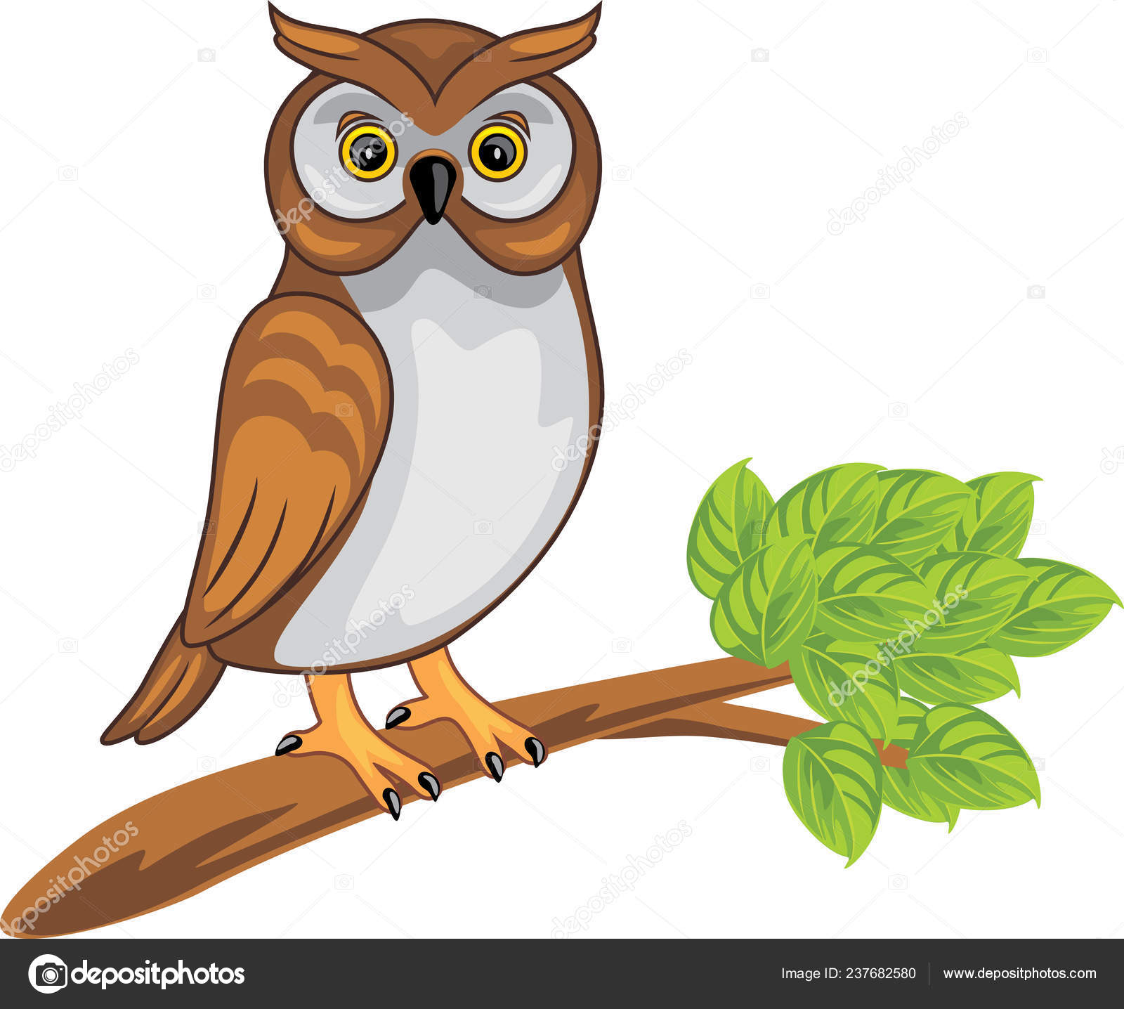 Cute Cartoon Owls On A Branch