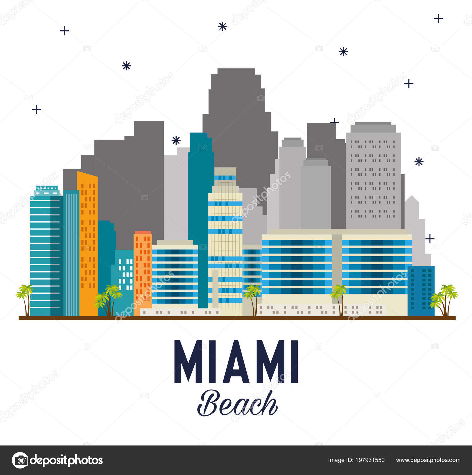 Miami beach cityscape scene Stock Vector by ©yupiramos 197931550