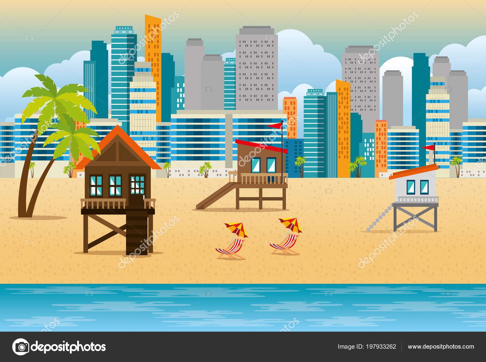 Miami beach cityscape set scenes Stock Vector Image by ©yupiramos ...