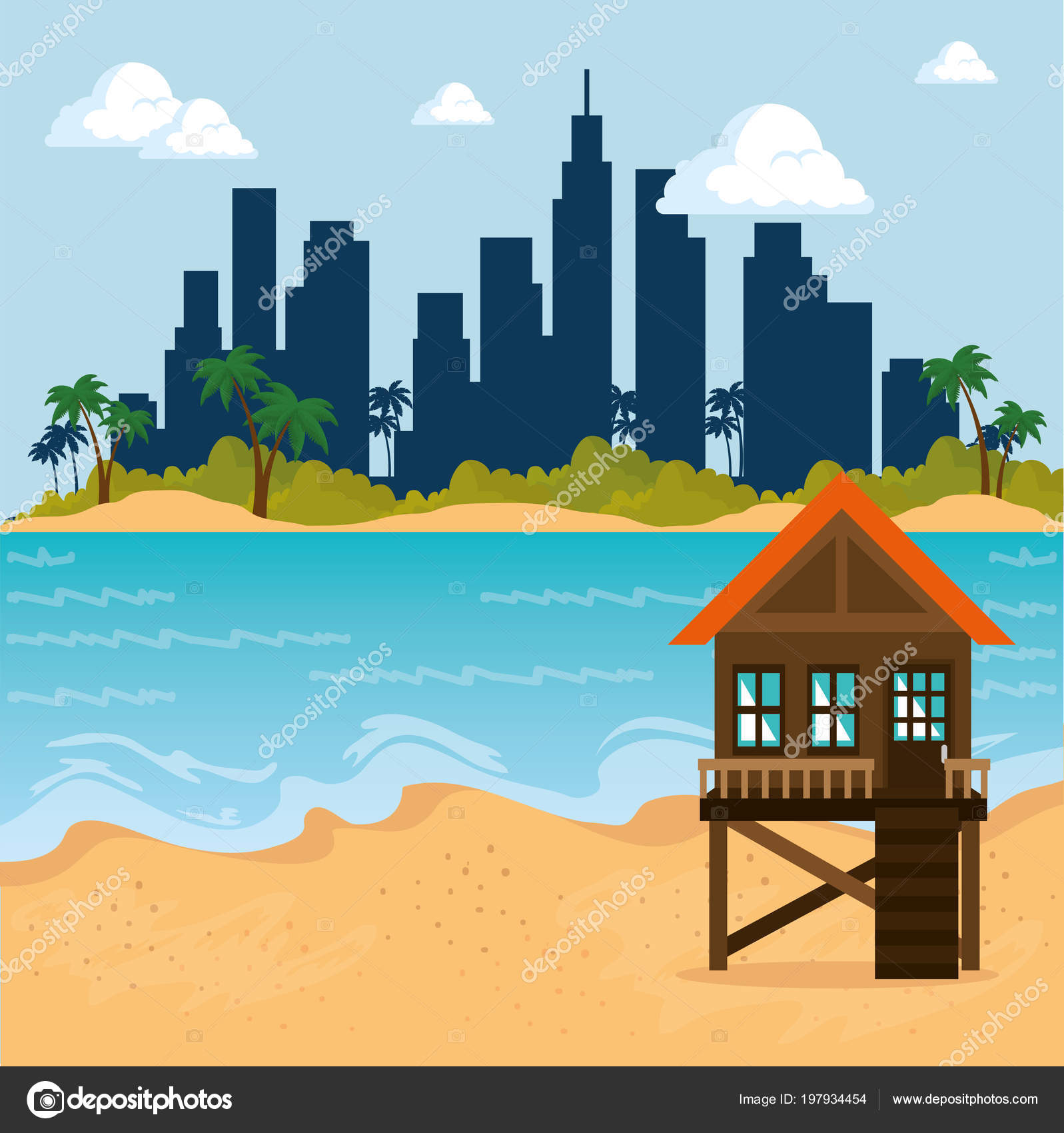 Miami beach cityscape scene Stock Vector by ©yupiramos 197934454
