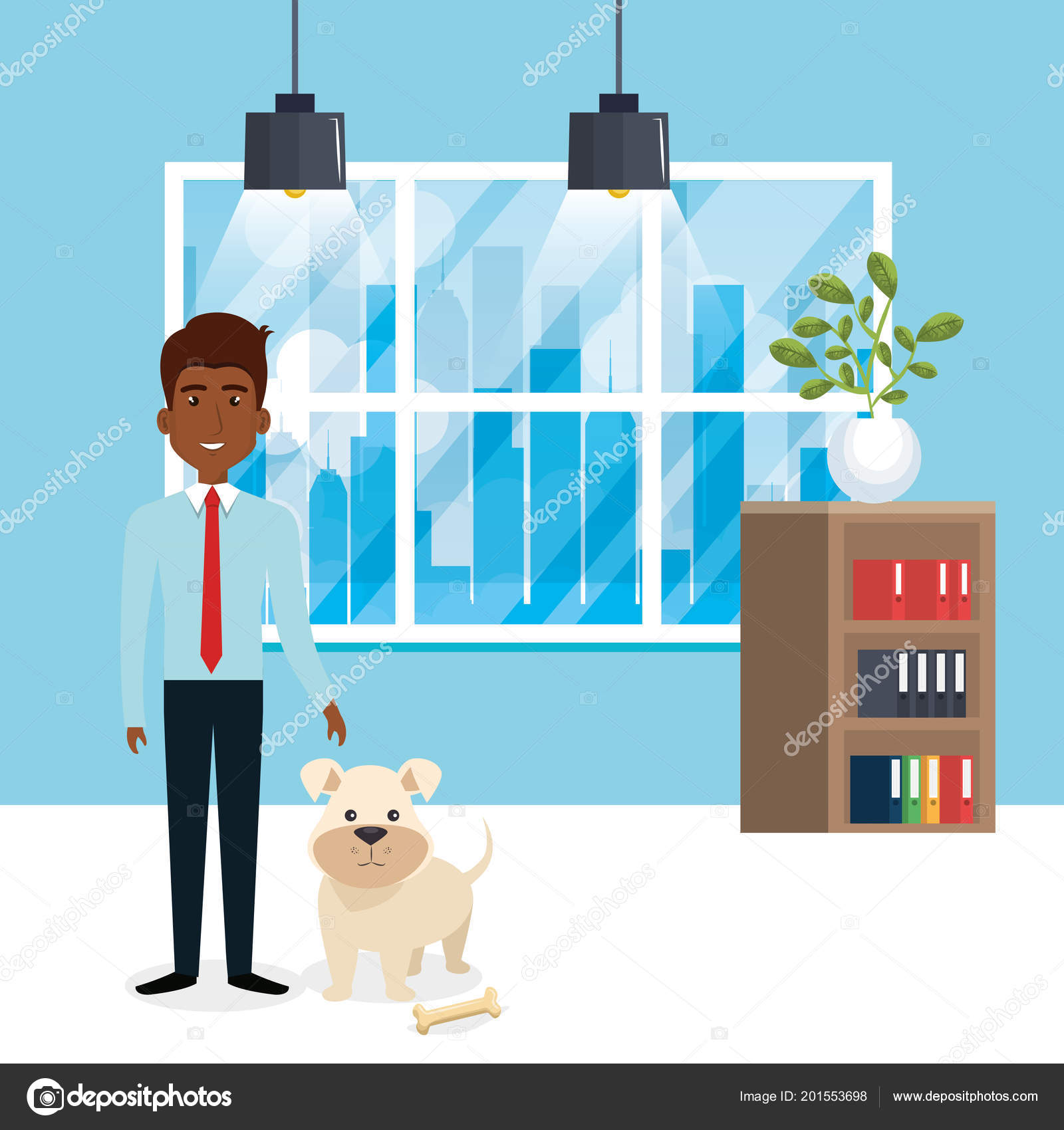 Young man with cute mascot in the house Stock Vector Image by ...