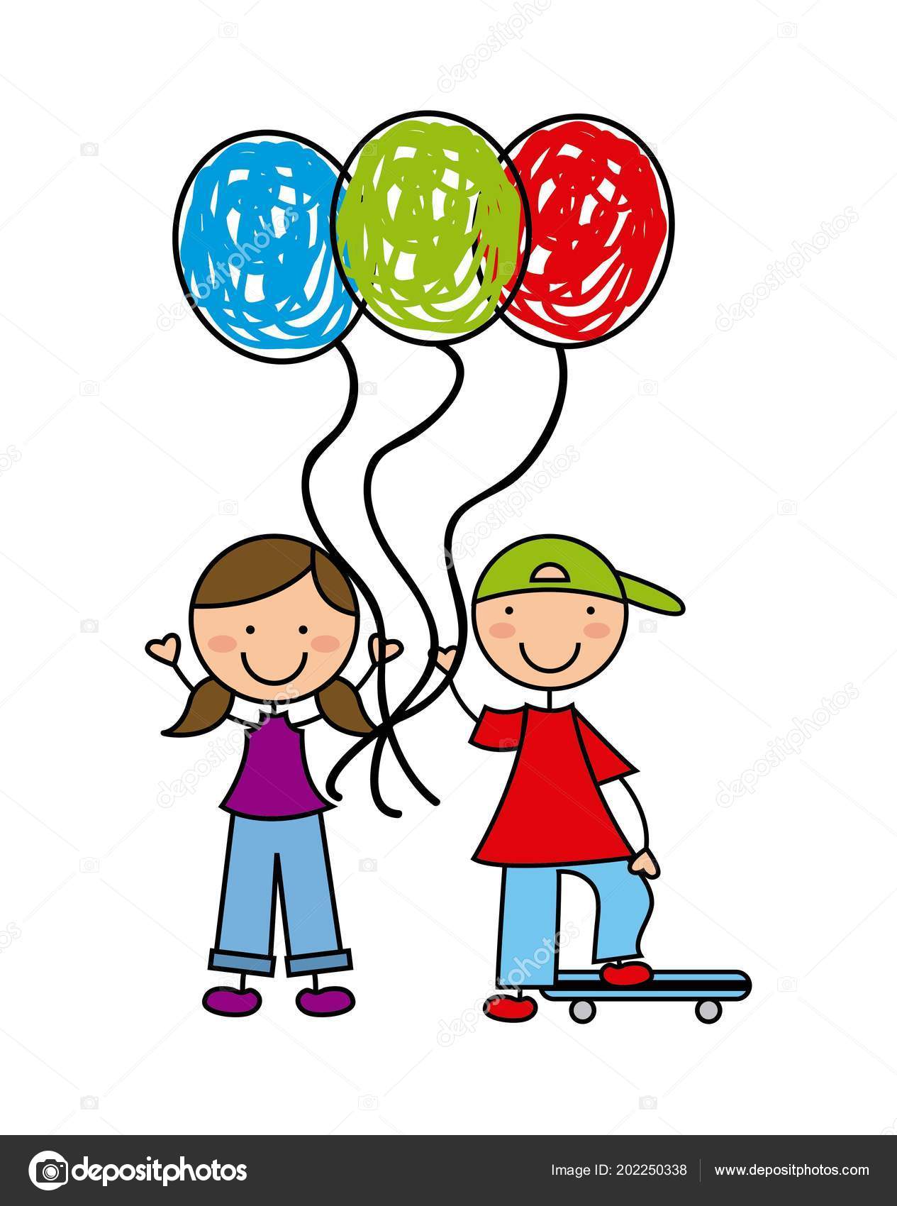 Balon hava ile küçük çocuklar ©yupiramos 202250338'e ait Stok Vektör