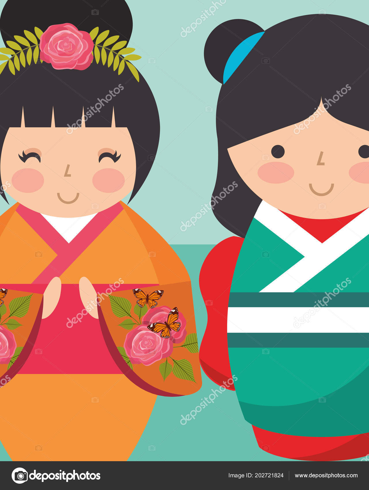 Sweet japanese kokeshi dolls in kimono Stock Vector Image by ©yupiramos ...