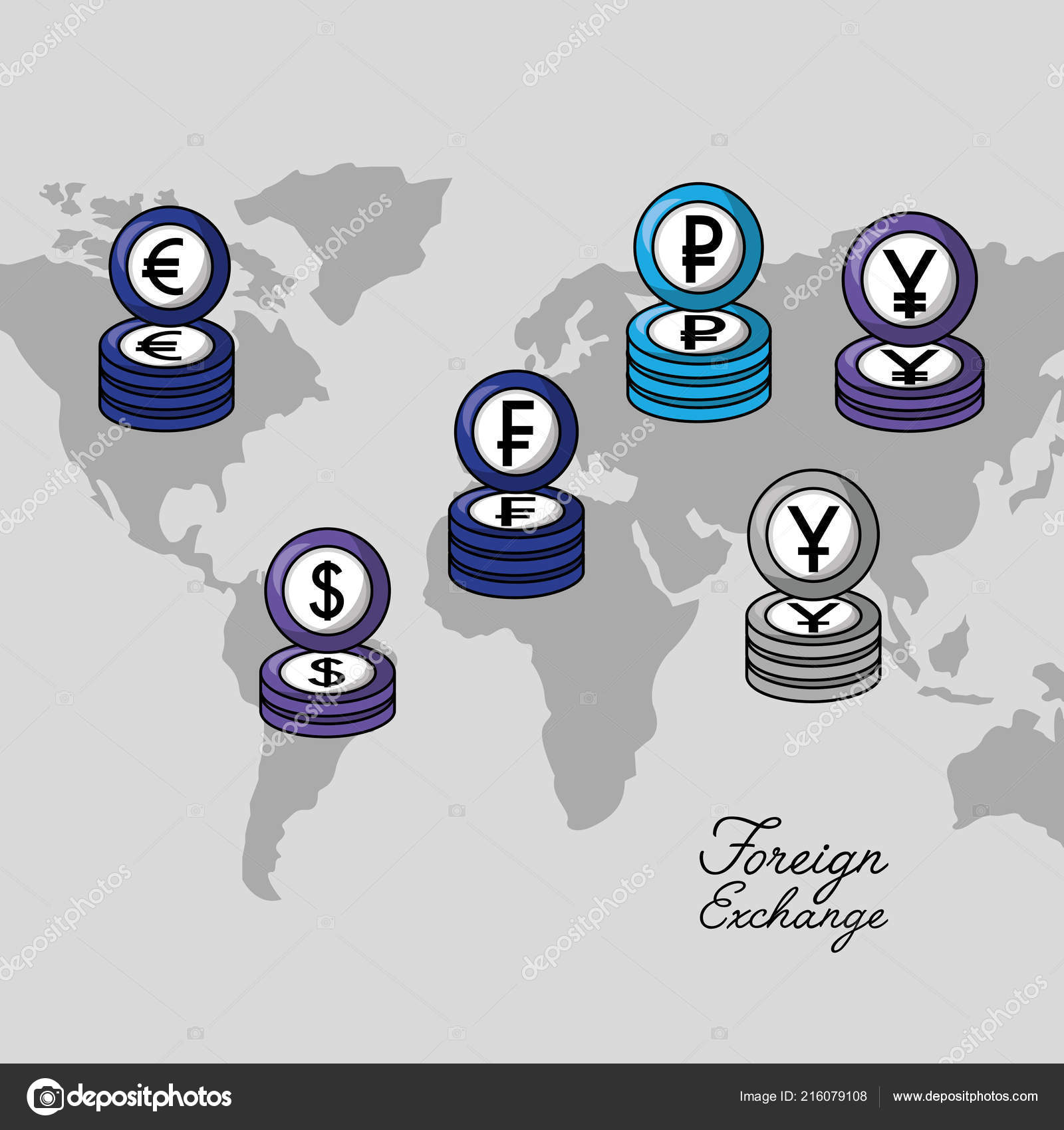 Foreign Exchange Map Background Coins Countries Stack Vector ...