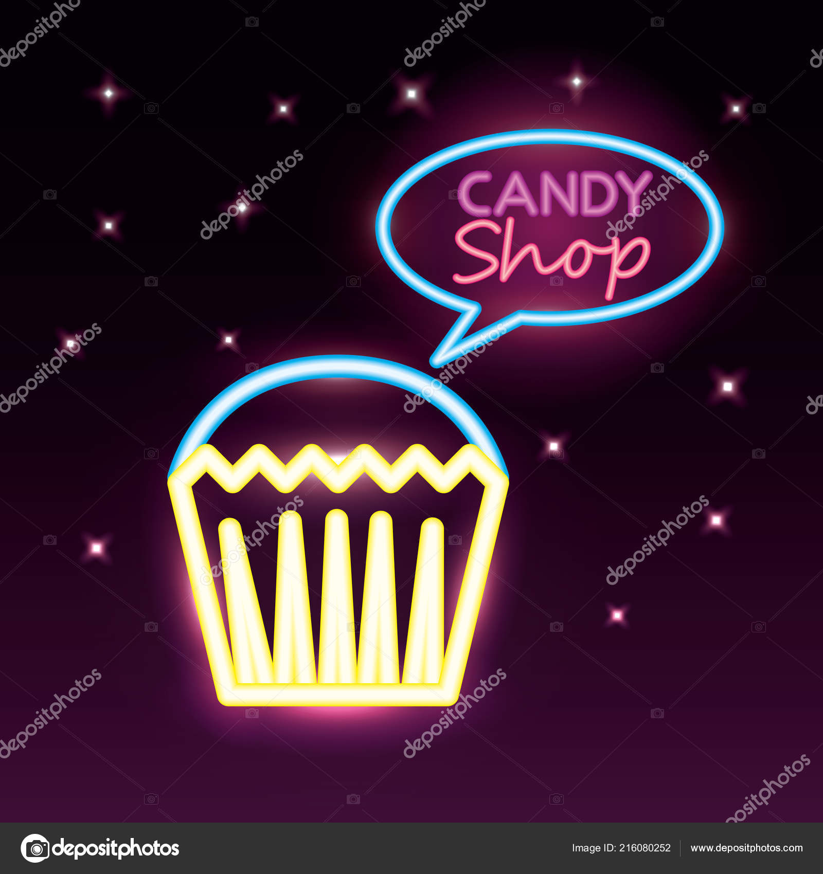 Dulce Caramelo Pastel Burbuja Signo Neón Vector Ilustración Vector de ...