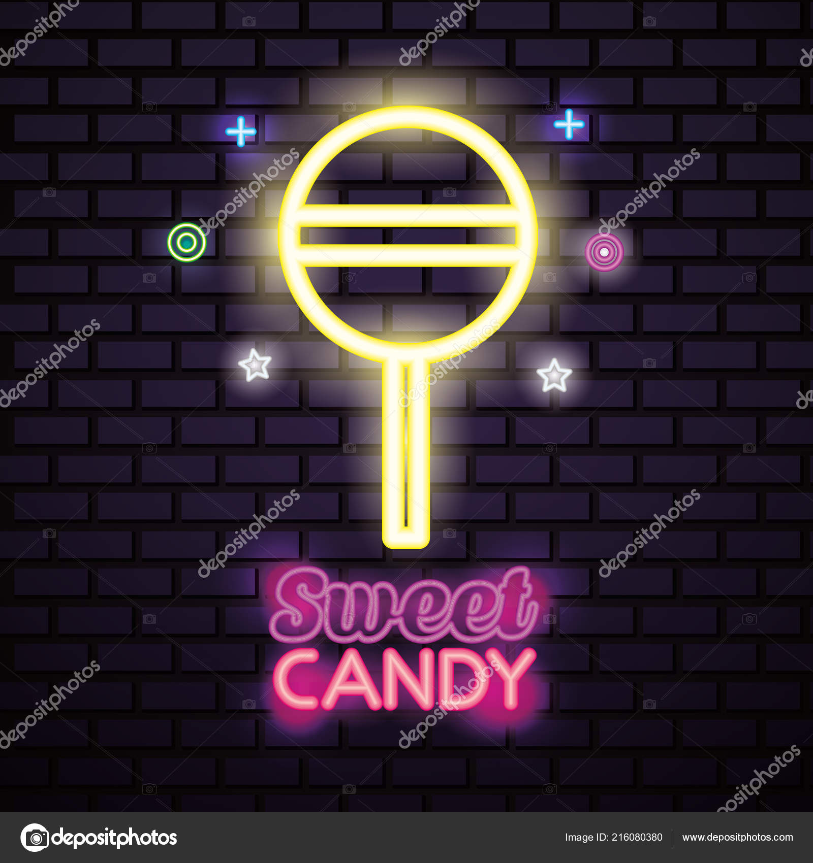 Dulce Caramelo Neón Piruleta Signo Símbolos Vector Ilustración Vector ...