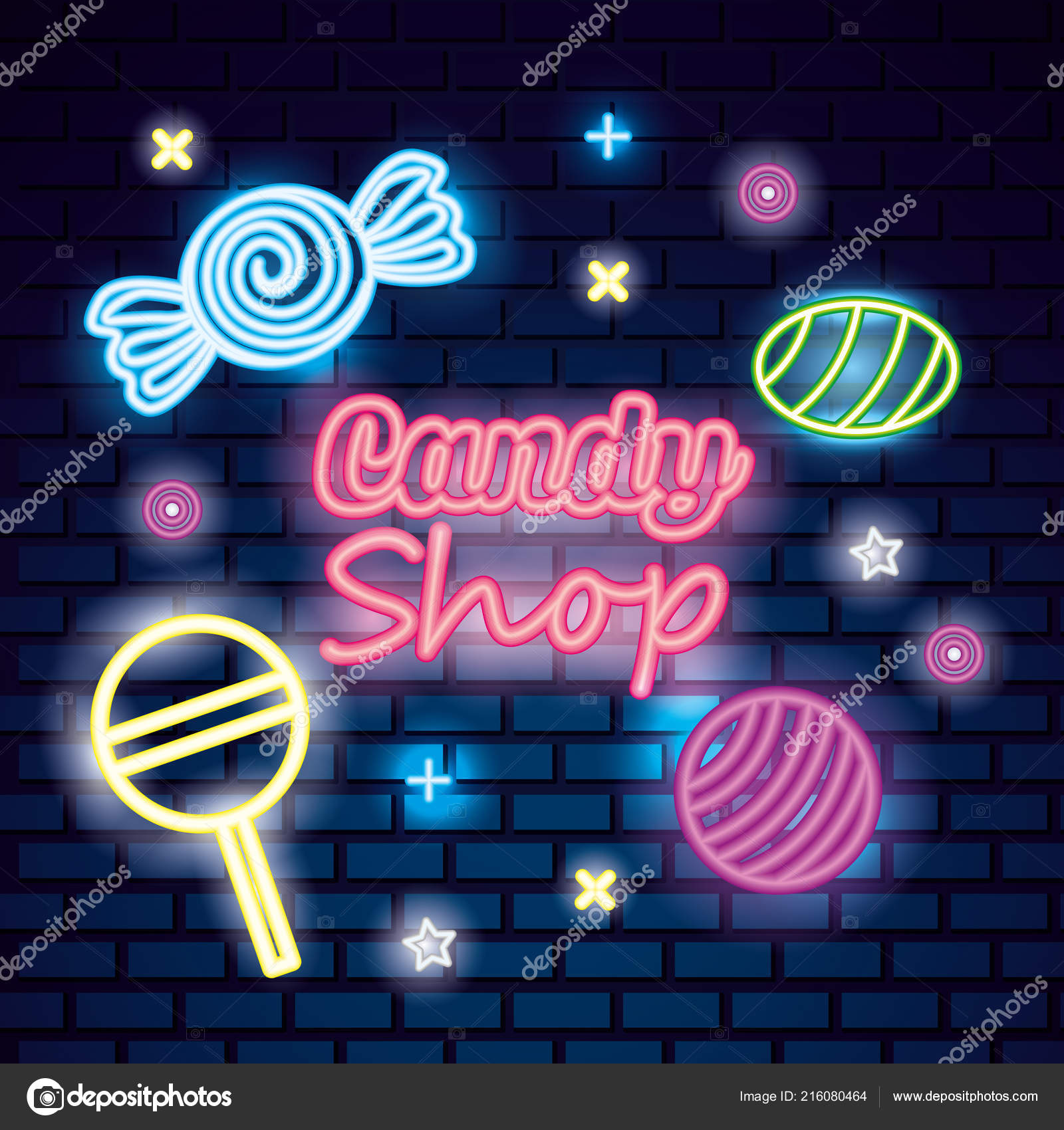 Sweet Candy Sign Symbols Neon Caramels Vector Illustration Stock Vector ...