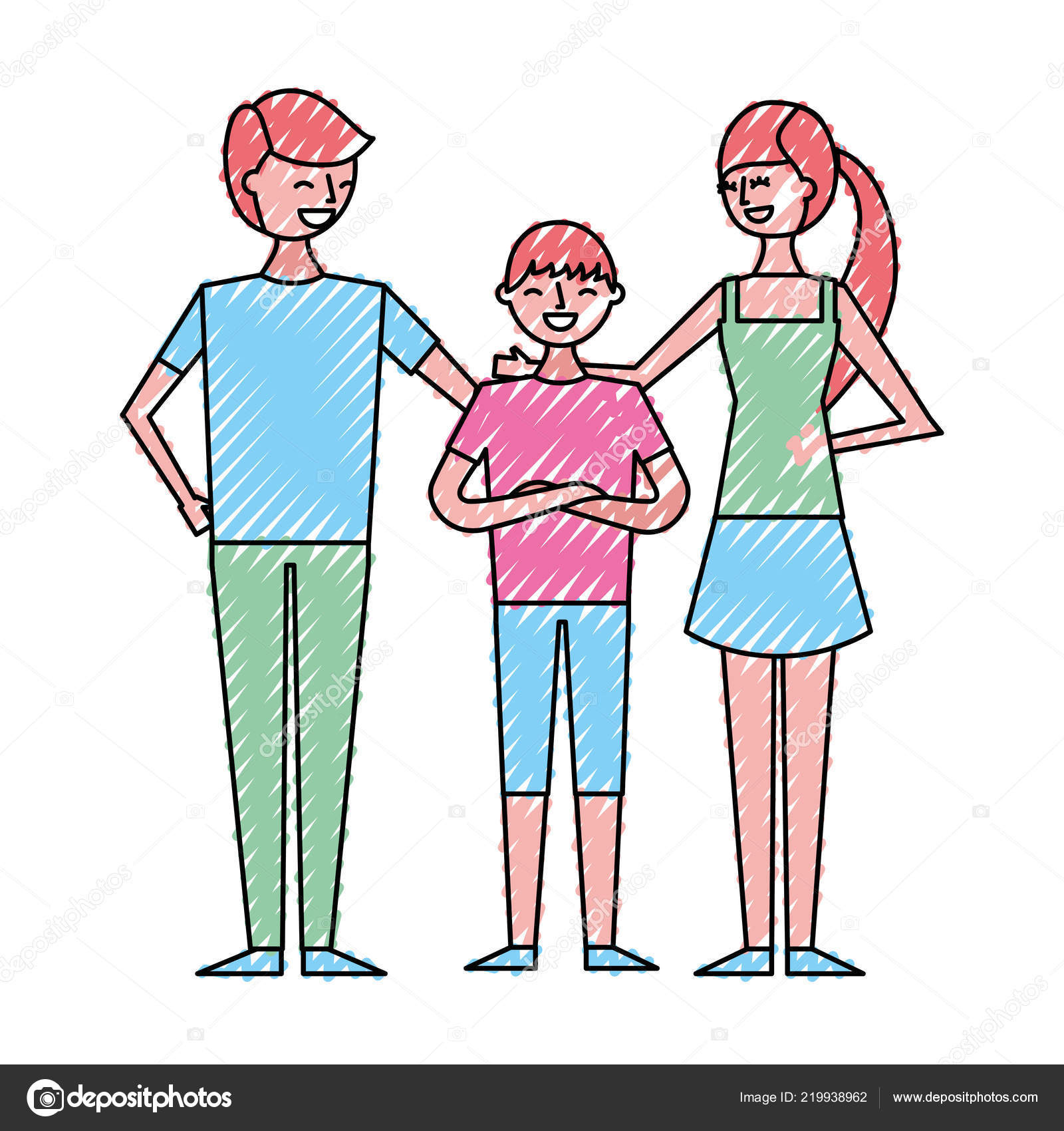 Glückliche Familie Zusammen Stehend Vater Mutter Und Sohn Vektor Illustration Stock-Vektorbild ...