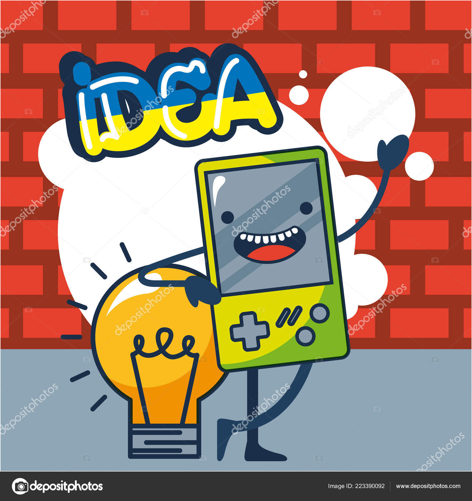 Creative Idea Light Bulb Game Smiling Greeting Vector Illustration ...