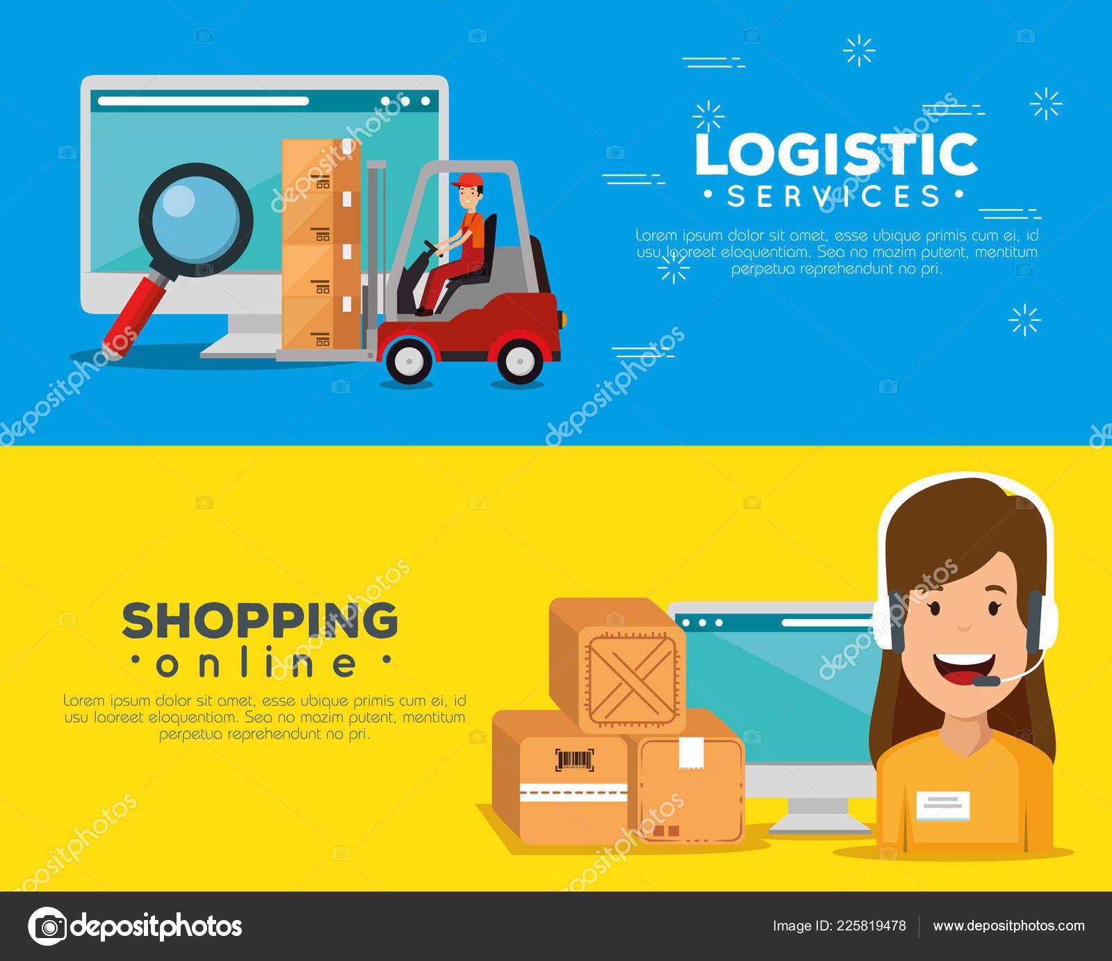 Logistic services with support agent and computer Stock Vector Image by ...