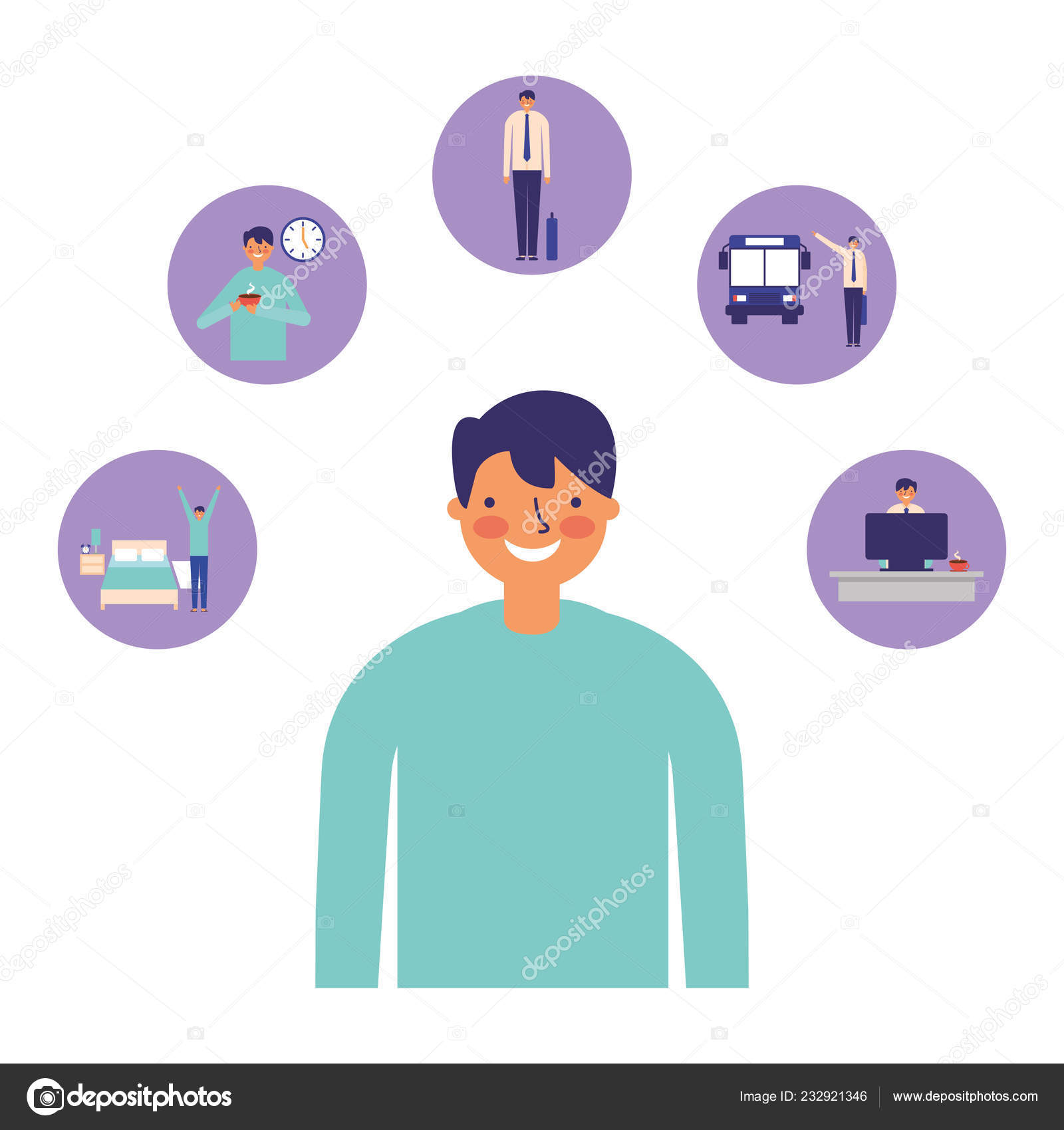 Man character daily routine Stock Vector Image by ©yupiramos #232921346
