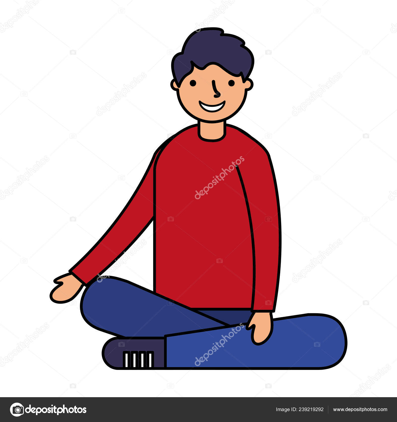 Niño sonriente sentado piernas cruzadas vector, gráfico vectorial ...