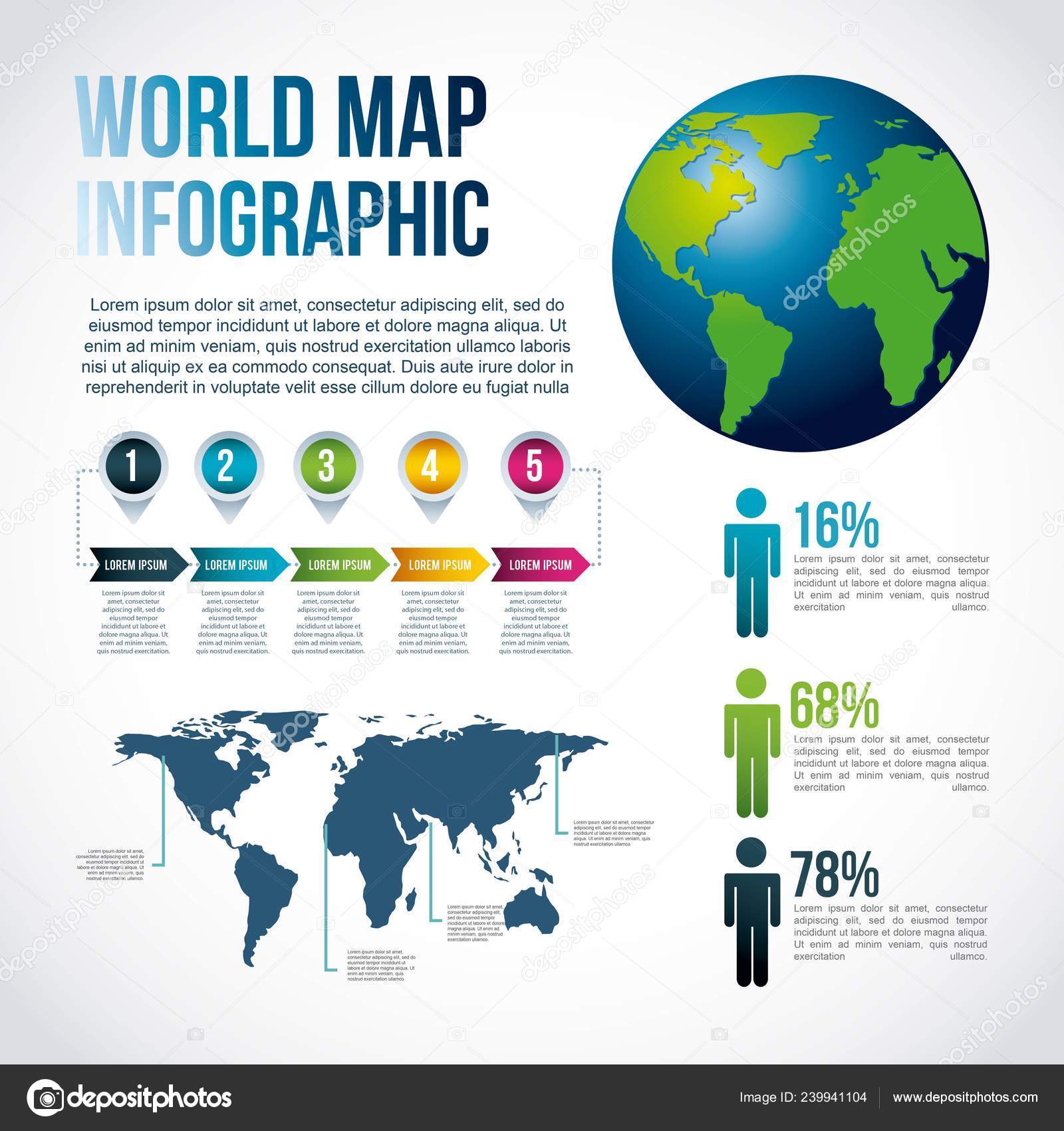 Image vectorielle Carte du monde infographie population par ©yupiramos - 239941104