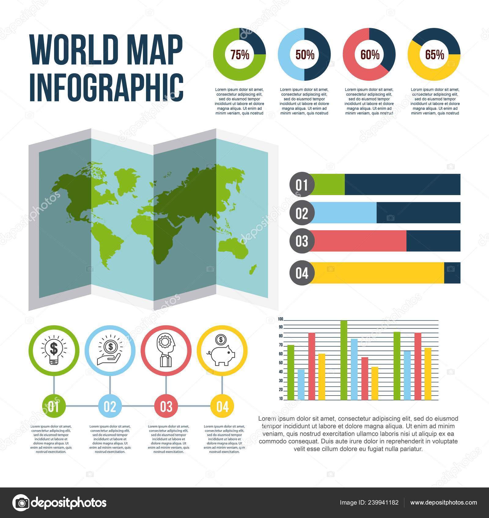 World map infographic chart population Stock Vector by ©yupiramos 239941182