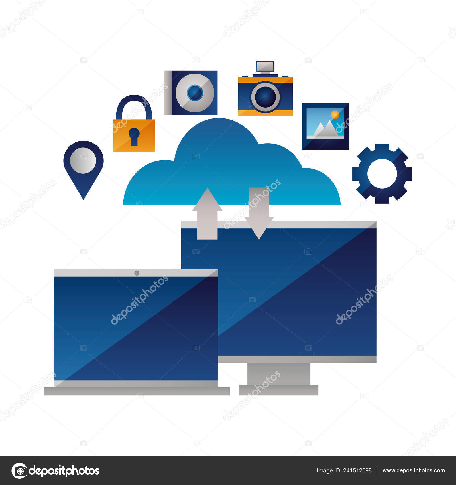 Cloud computing monitor laptop upload download Stock Vector by ...