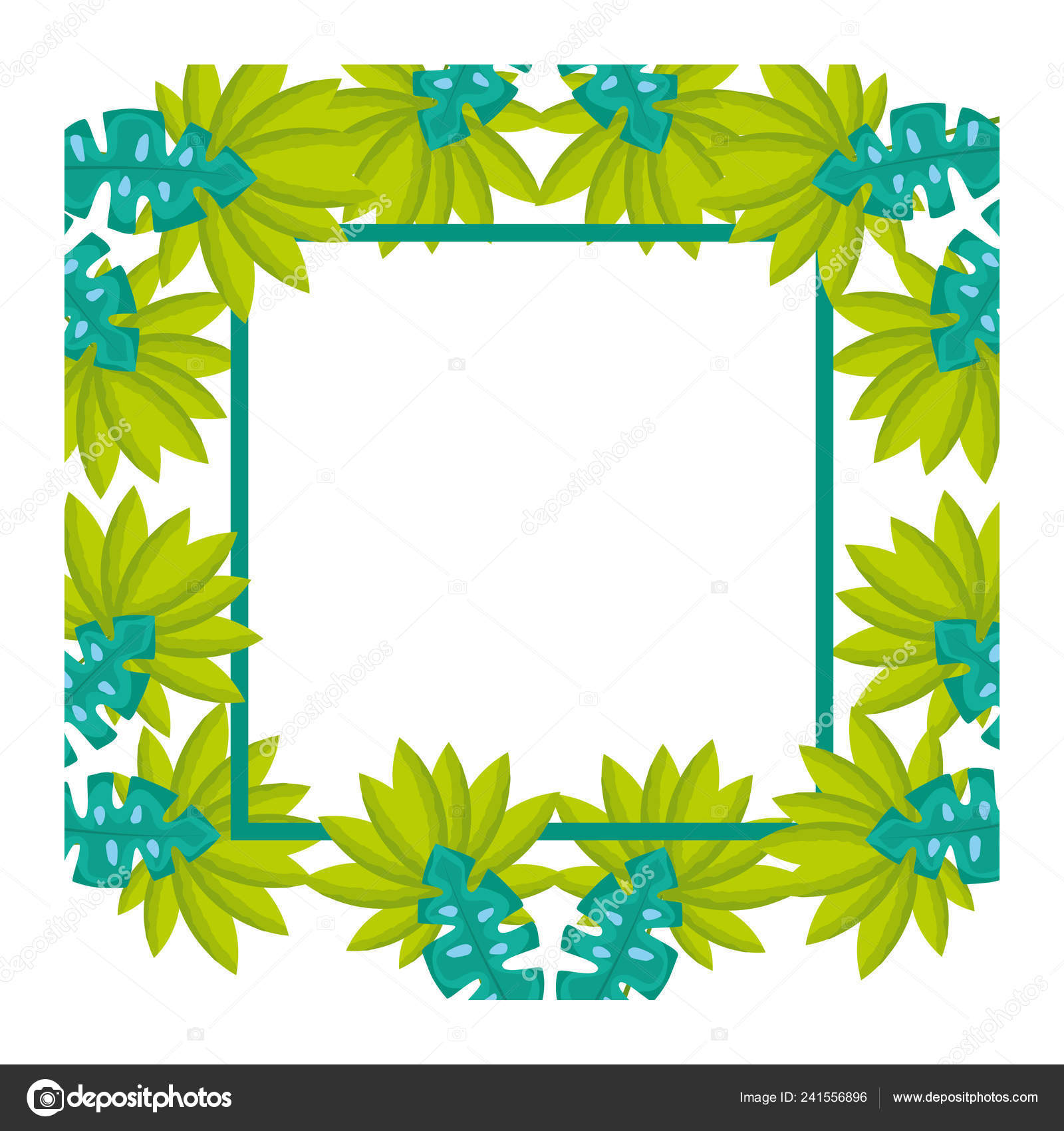 Square frame leaves tropical template Stock Vector by ©yupiramos 241556896