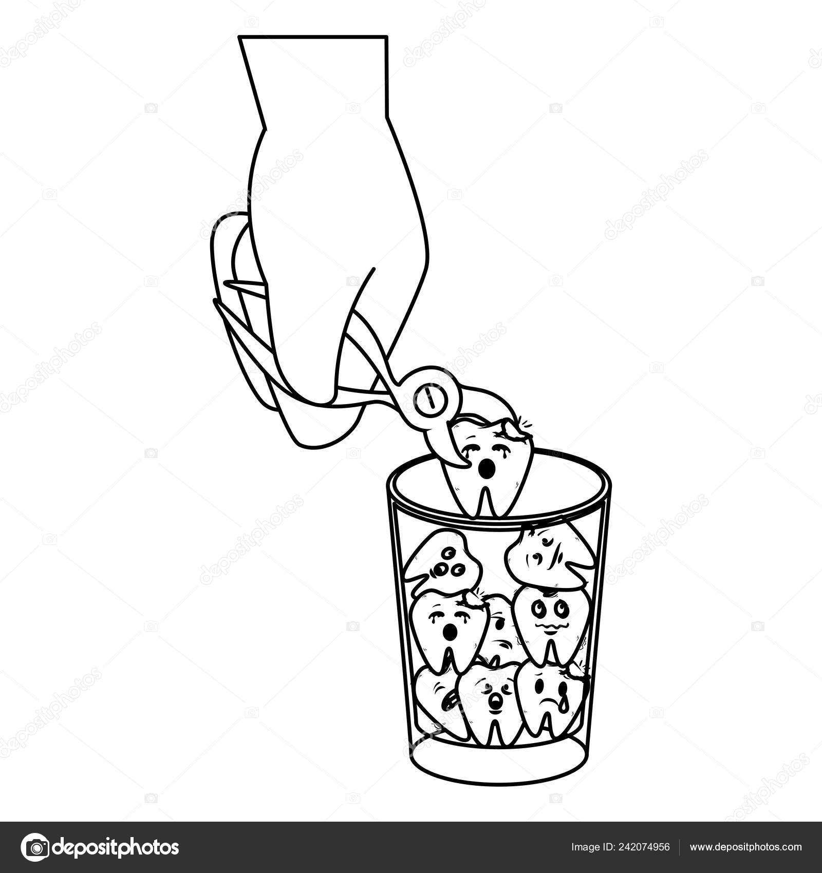 Comic teeth in glass with hand using pliers Stock Vector Image by ...