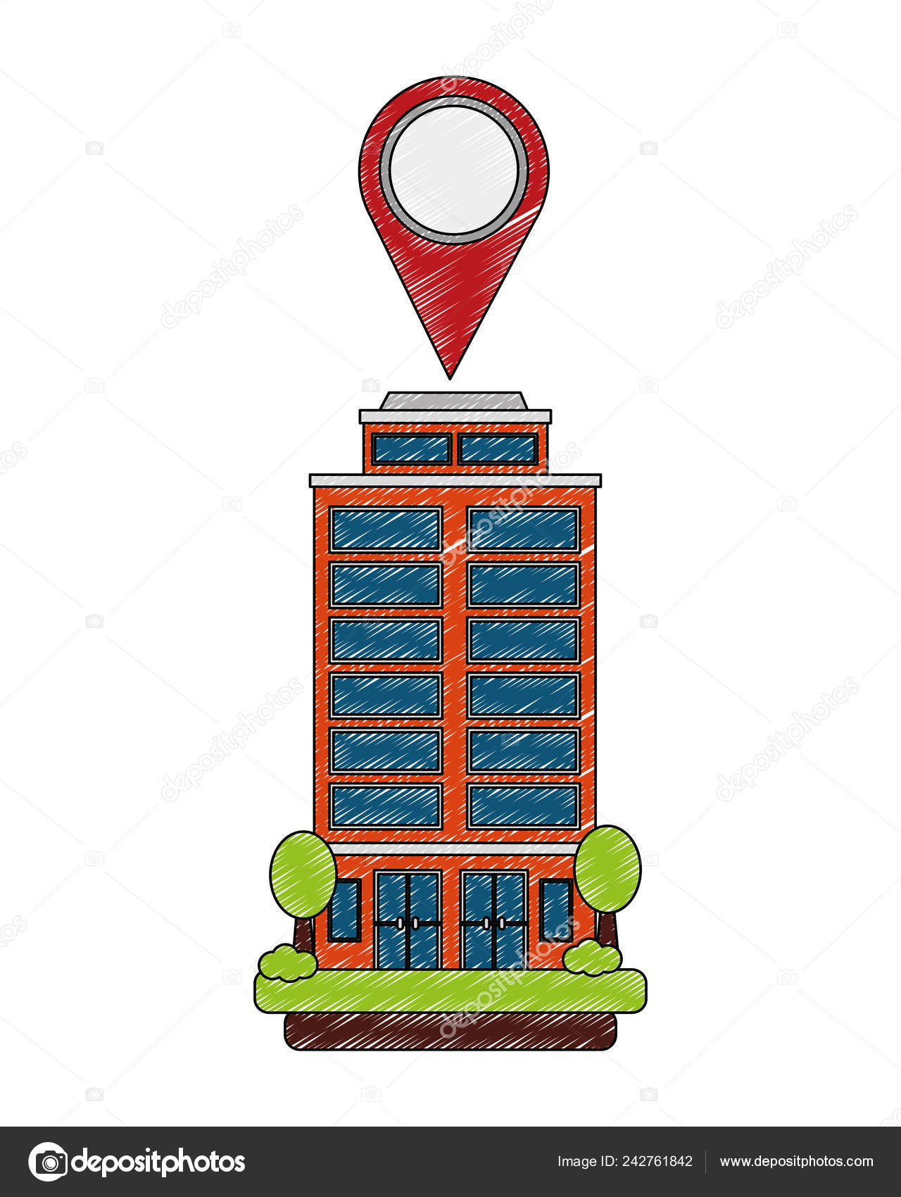 Building Structure Pin Location Trees Plants Vector Illustration Design ...