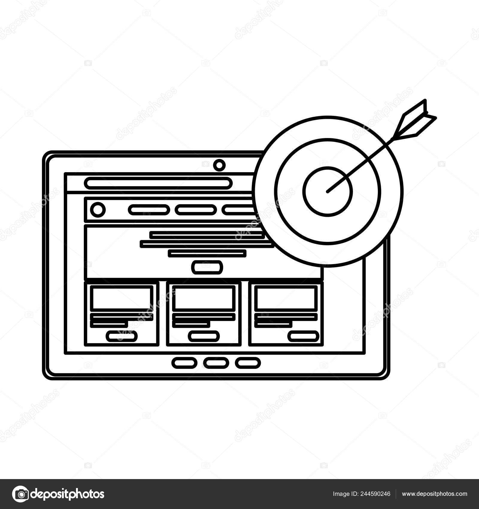 Dispositivo tablet com seta alvo imagem vetorial de yupiramos© 244590246