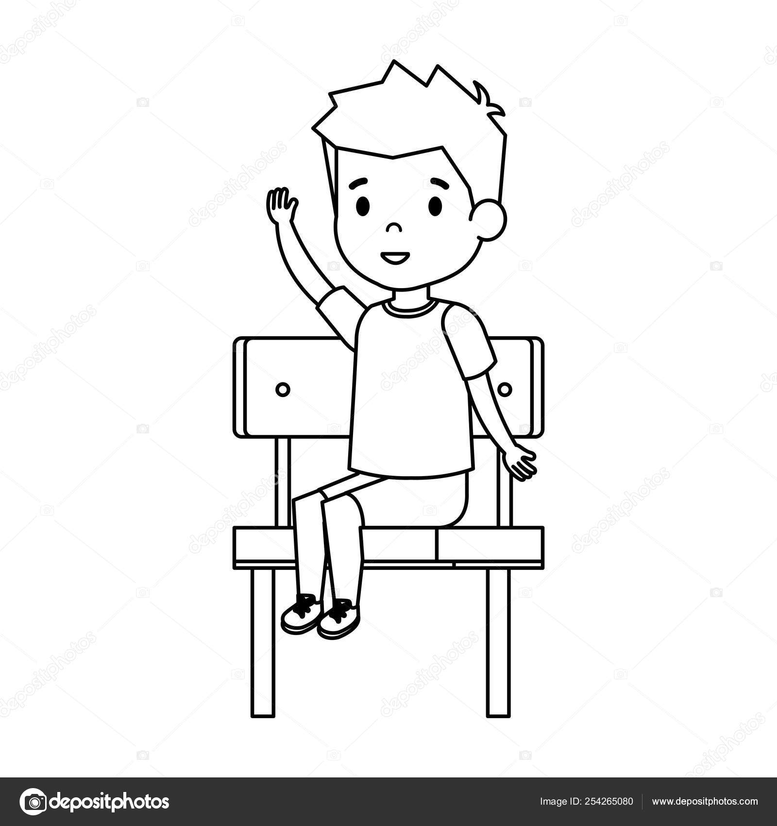 Lindo niño sentado en la silla de la escuela Vector de stock #254265080 ...