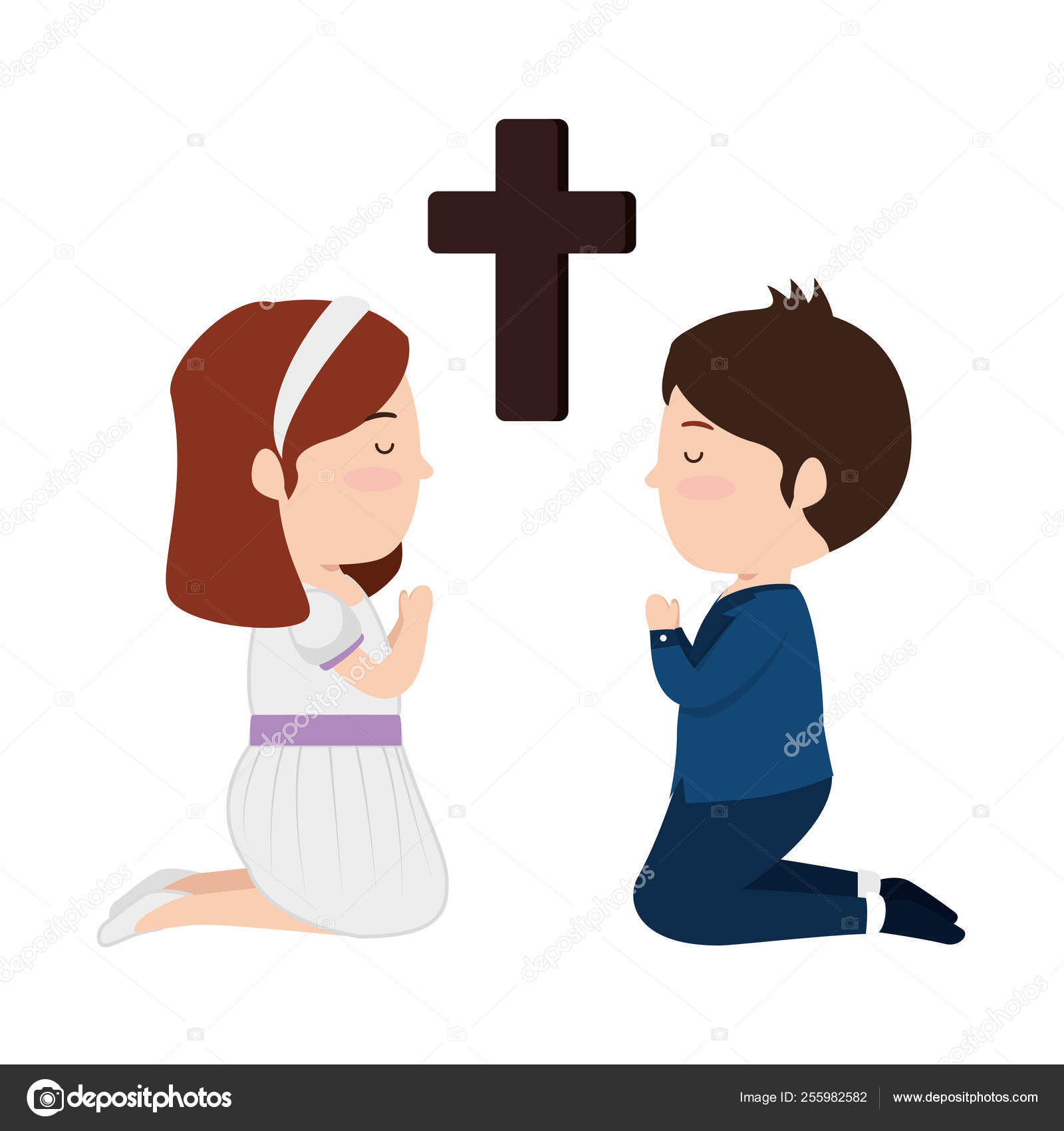 Image vectorielle Petits enfants agenouillés avec croix première ...