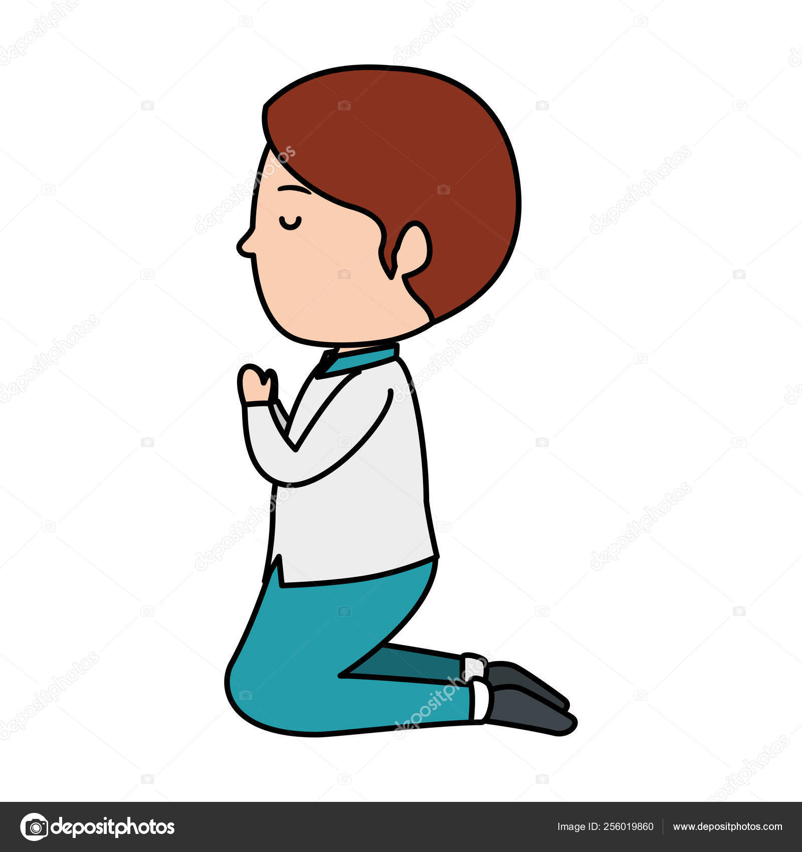Pequeño niño arrodillado primera comunión Vector de stock #256019860 de ...