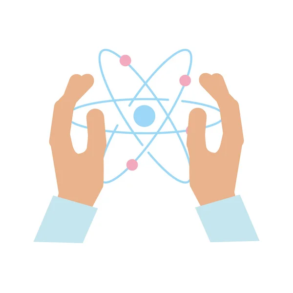 Atom icon over hands vector, atom symbols on white background. Stock ...