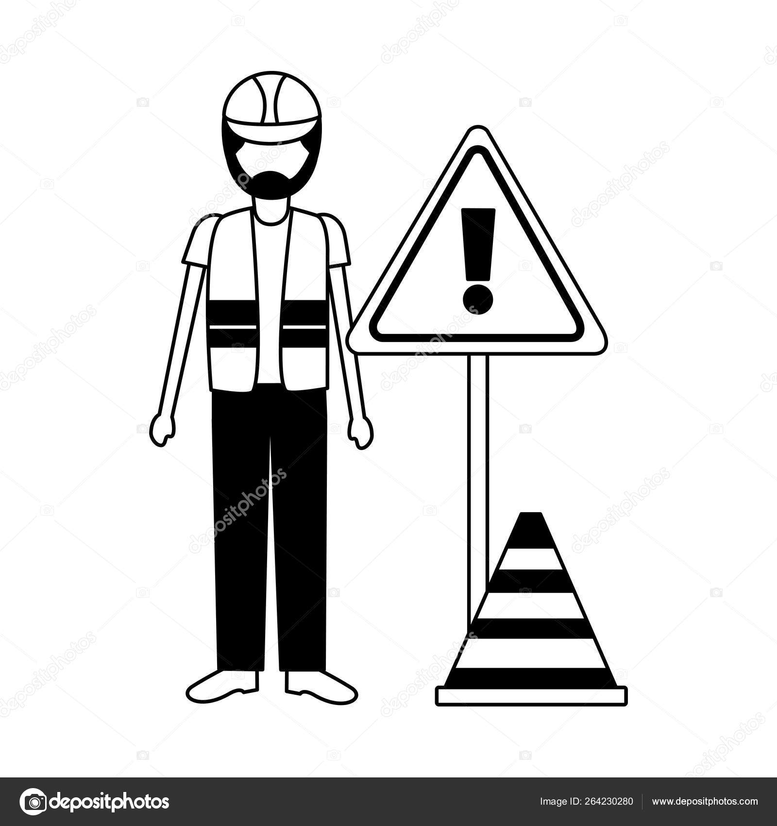 Construction worker traffic caution sign Stock Vector by ©yupiramos ...