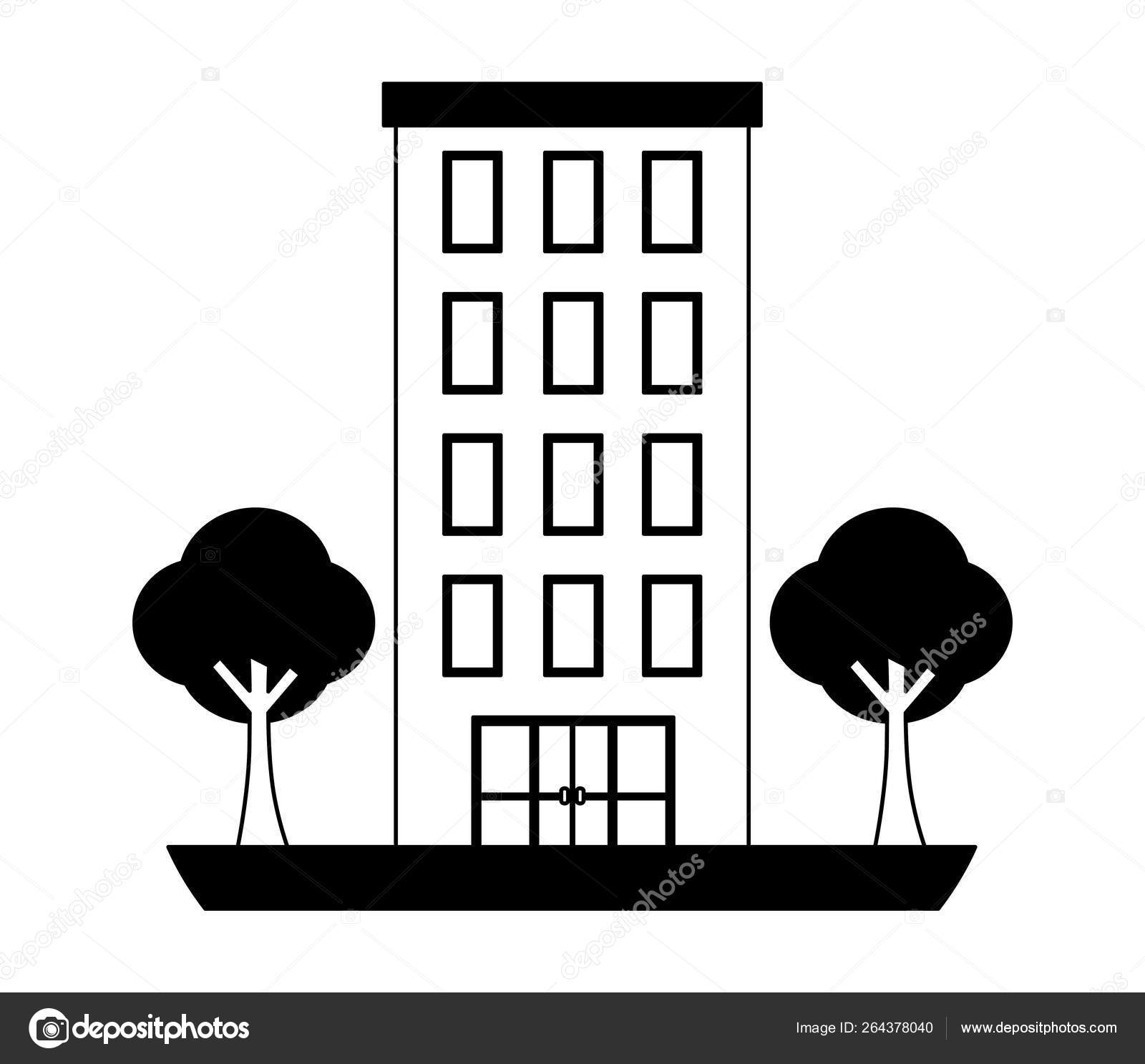 Building structure with trees plants isolated icon Stock Vector Image ...