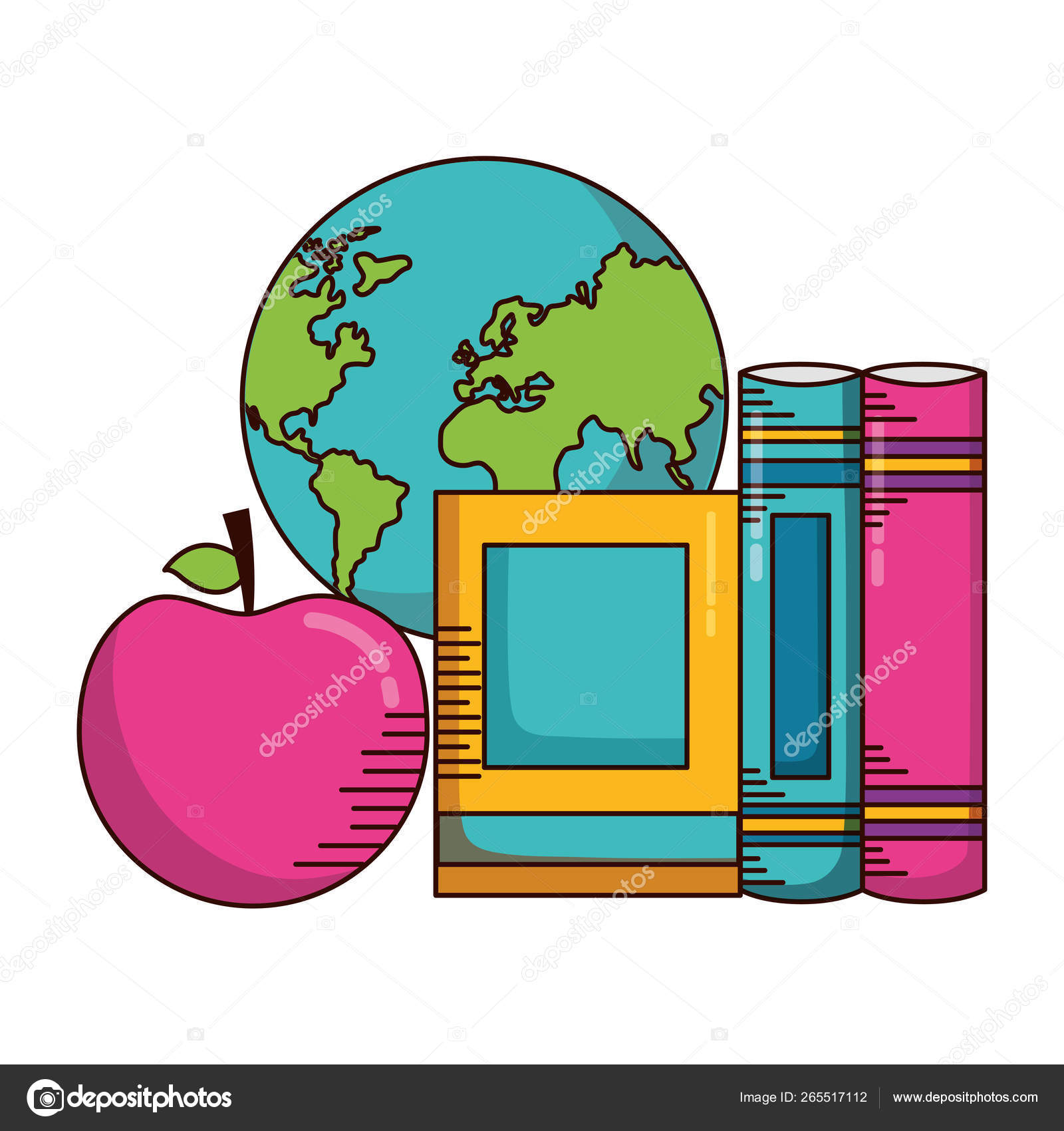 Libros escolares mapa manzana Vector de stock por ©yupiramos 265517112
