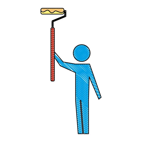 Man pictogram holding roller paint repair tool Stock Vector Image by ...