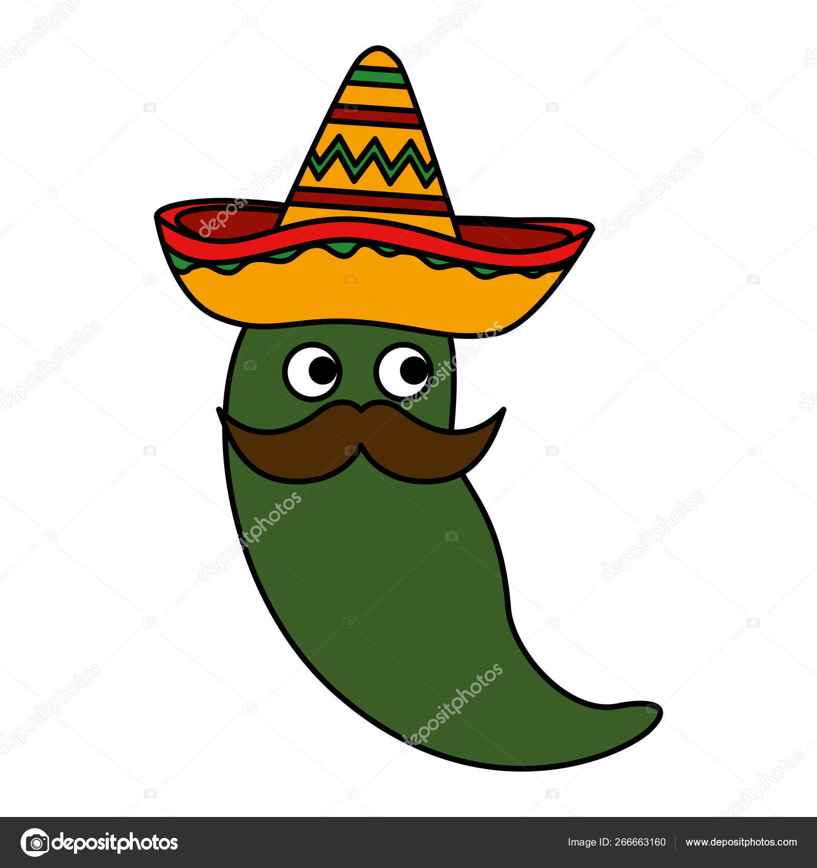 Chili pepper with mexican hat and mustache character Stock Vector Image ...