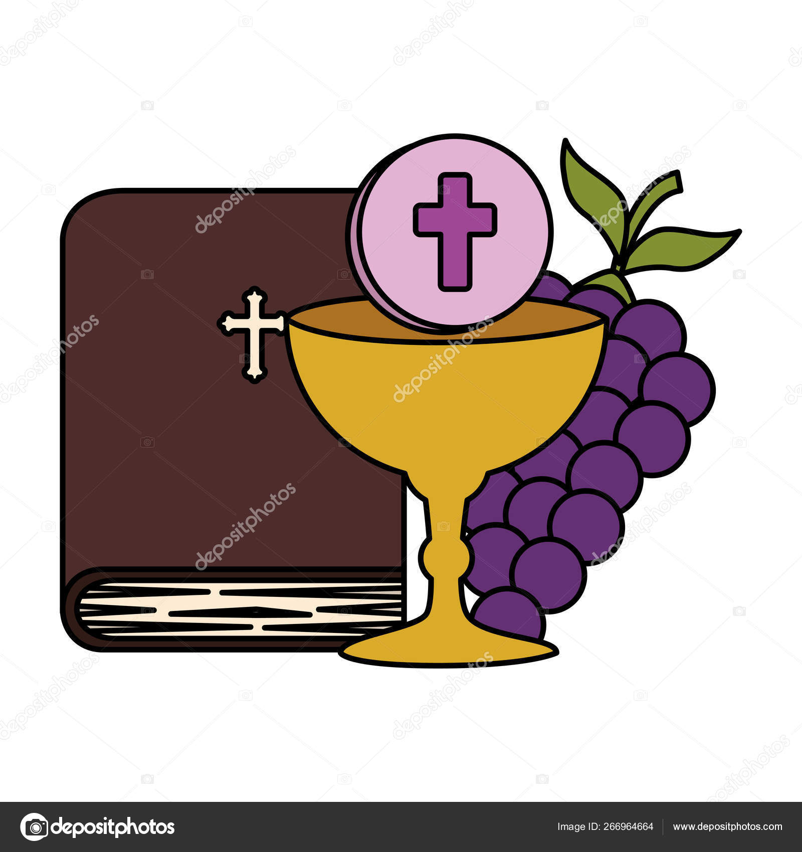 Santa Biblia con cáliz y uvas Vector de stock #266964664 de ©yupiramos