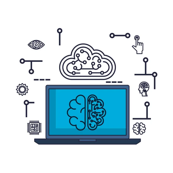 Computer with artificial intelligence icons Stock Vector by ©yupiramos 233442224