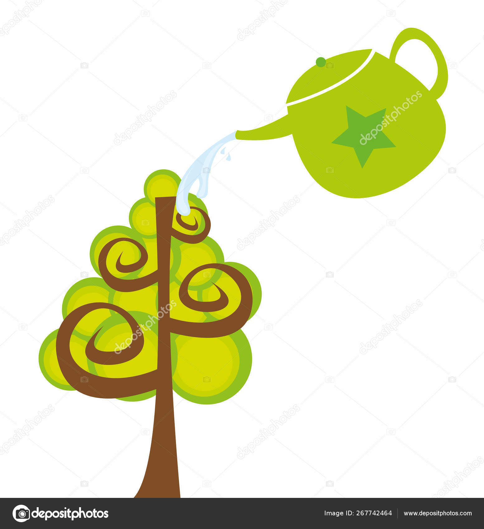 Watering can and tree cartoon isolated over white background vec Stock ...