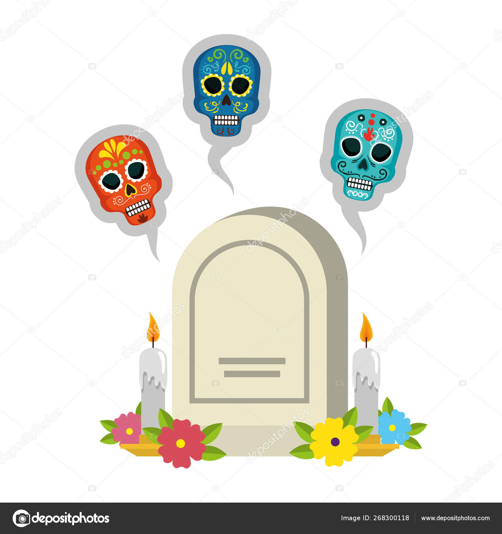 Lápida con flores y velas Vector de Stock de ©yupiramos 268300118
