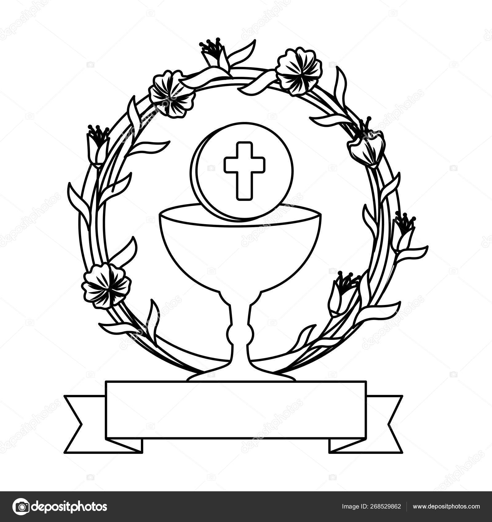 Image vectorielle Première communion au calice avec couronne florale ...